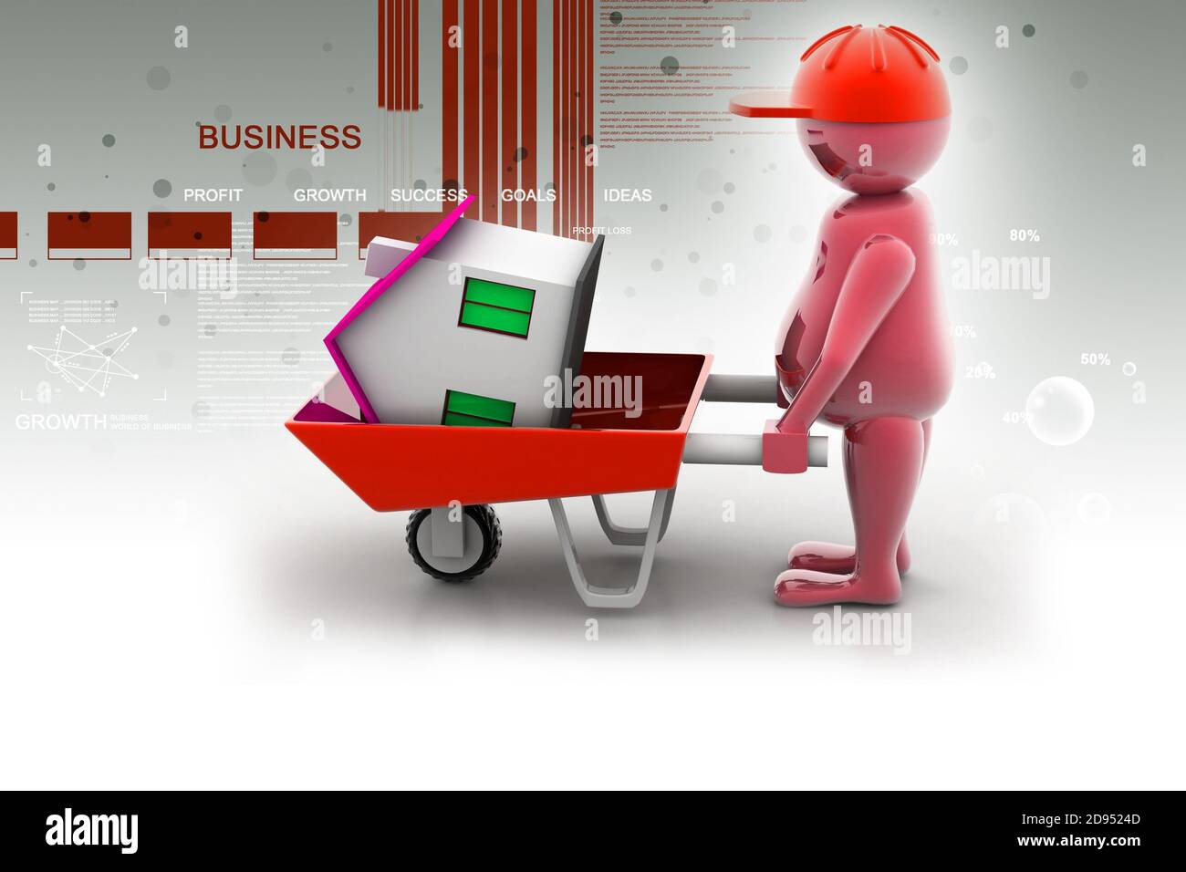 3D multi use construction worker with a wheelbarrow Stock Photo - Alamy