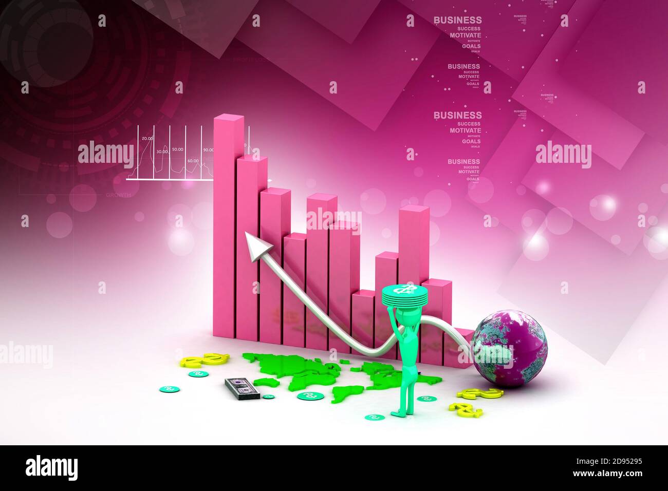 3d business graph with earth and dollars Stock Photo - Alamy