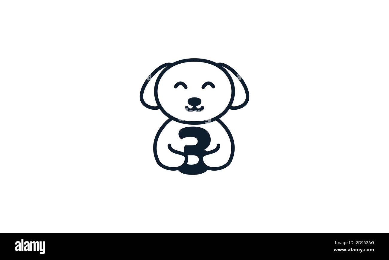 animal pets dog cute line with number 3 vector design Stock Vector ...