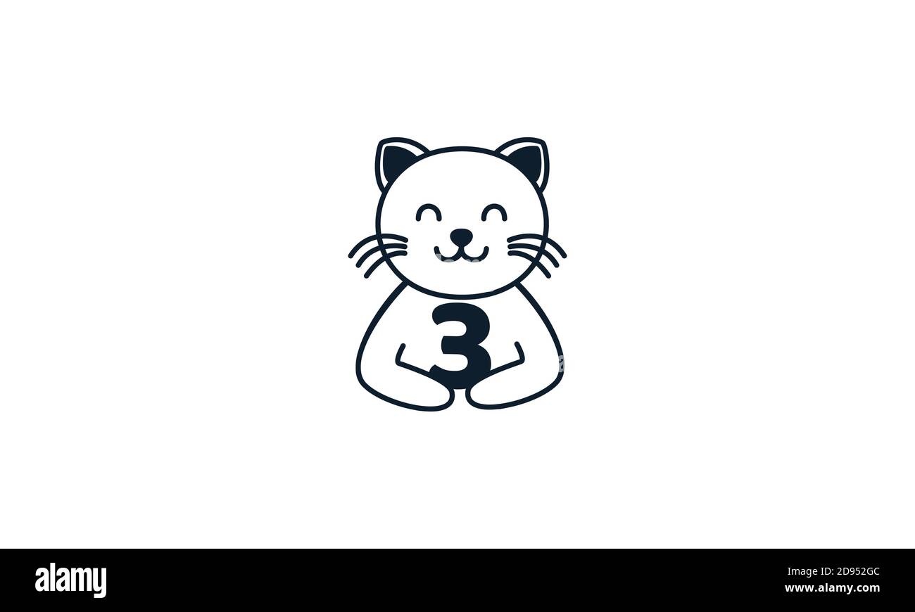 cat line with number 3 vector Stock Vector Image & Art - Alamy