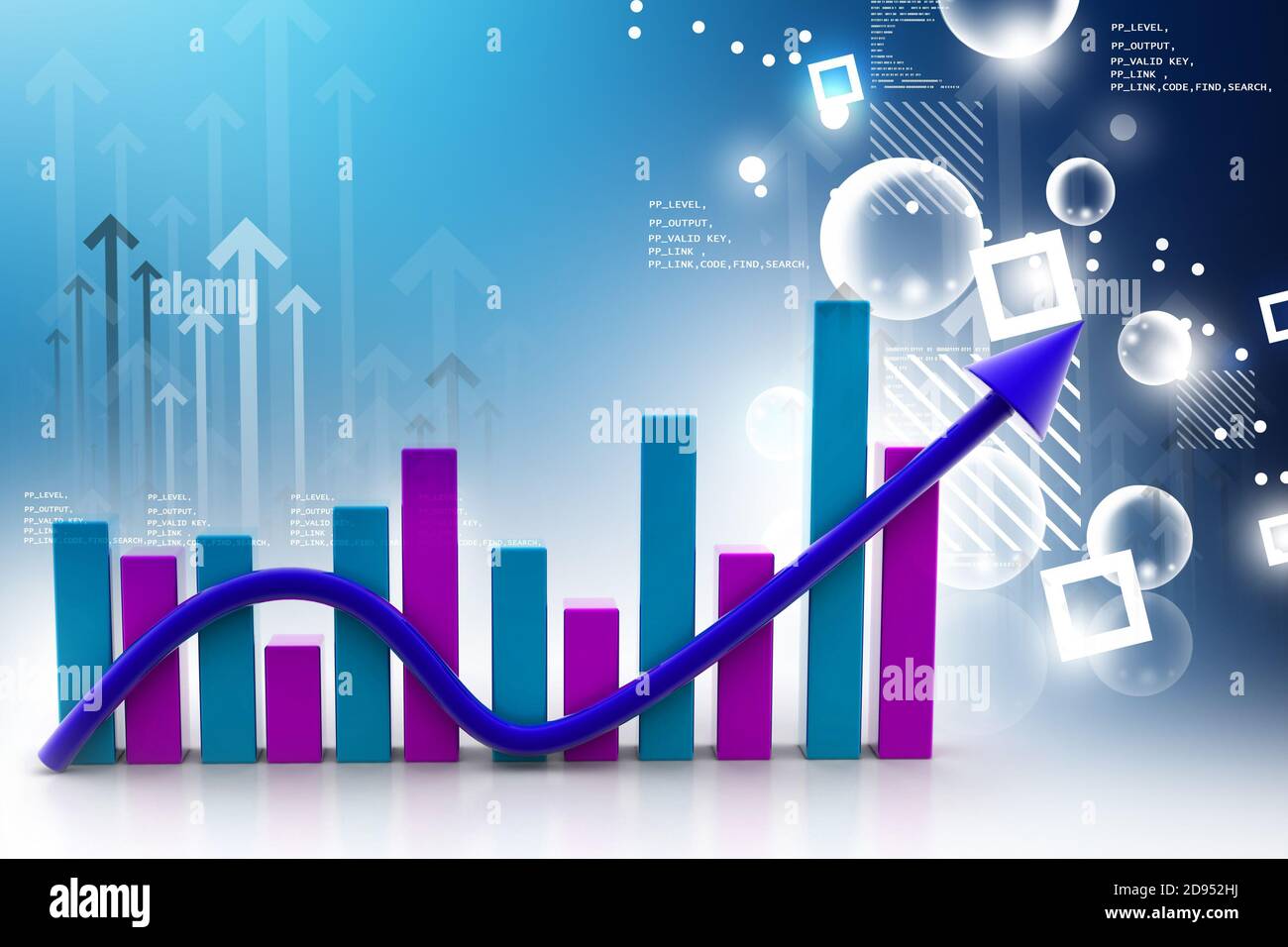Digital illustration of business graph with arrow showing growth and ...