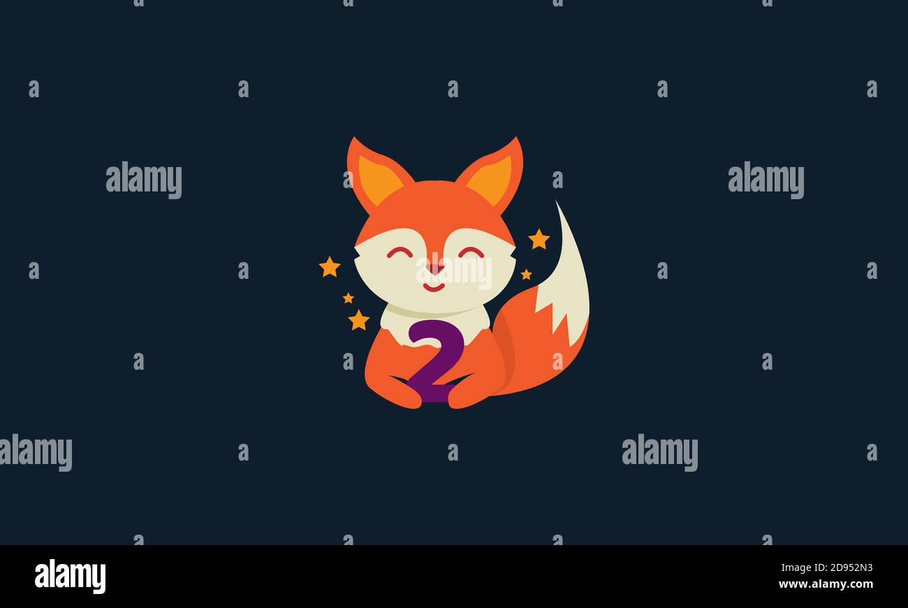 animal fox cute with number 2 vector Stock Vector Image & Art - Alamy