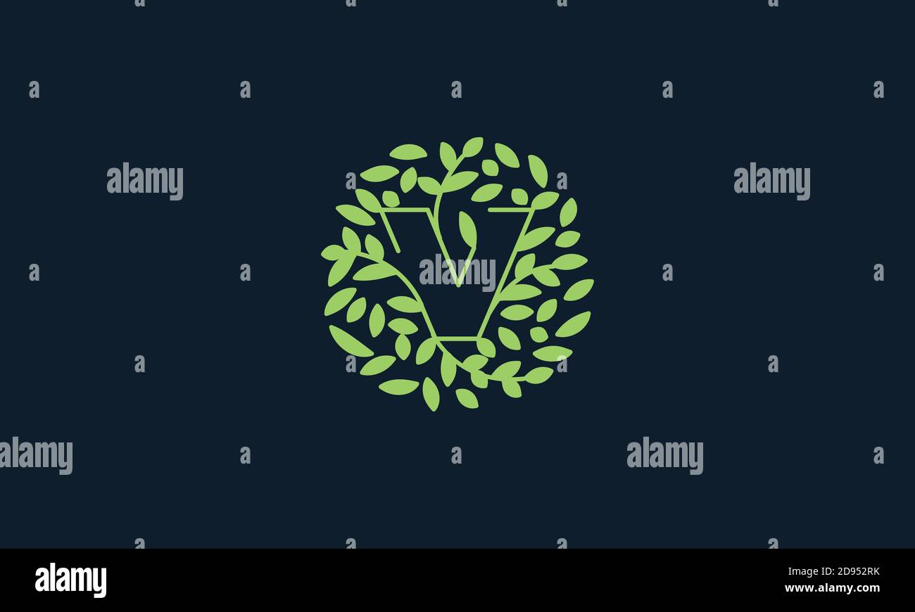 Letter V with leaf green garden nature ornament logo vector icon design ...