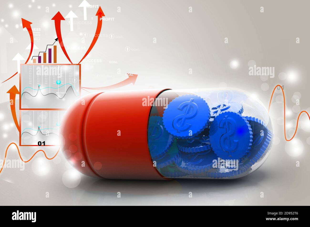3d illustration of Red pill filled with dollar coin Stock Photo - Alamy