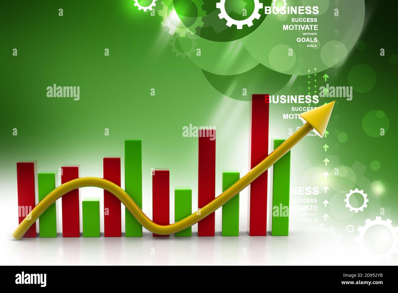 Digital illustration of business graph with arrow showing growth and ...