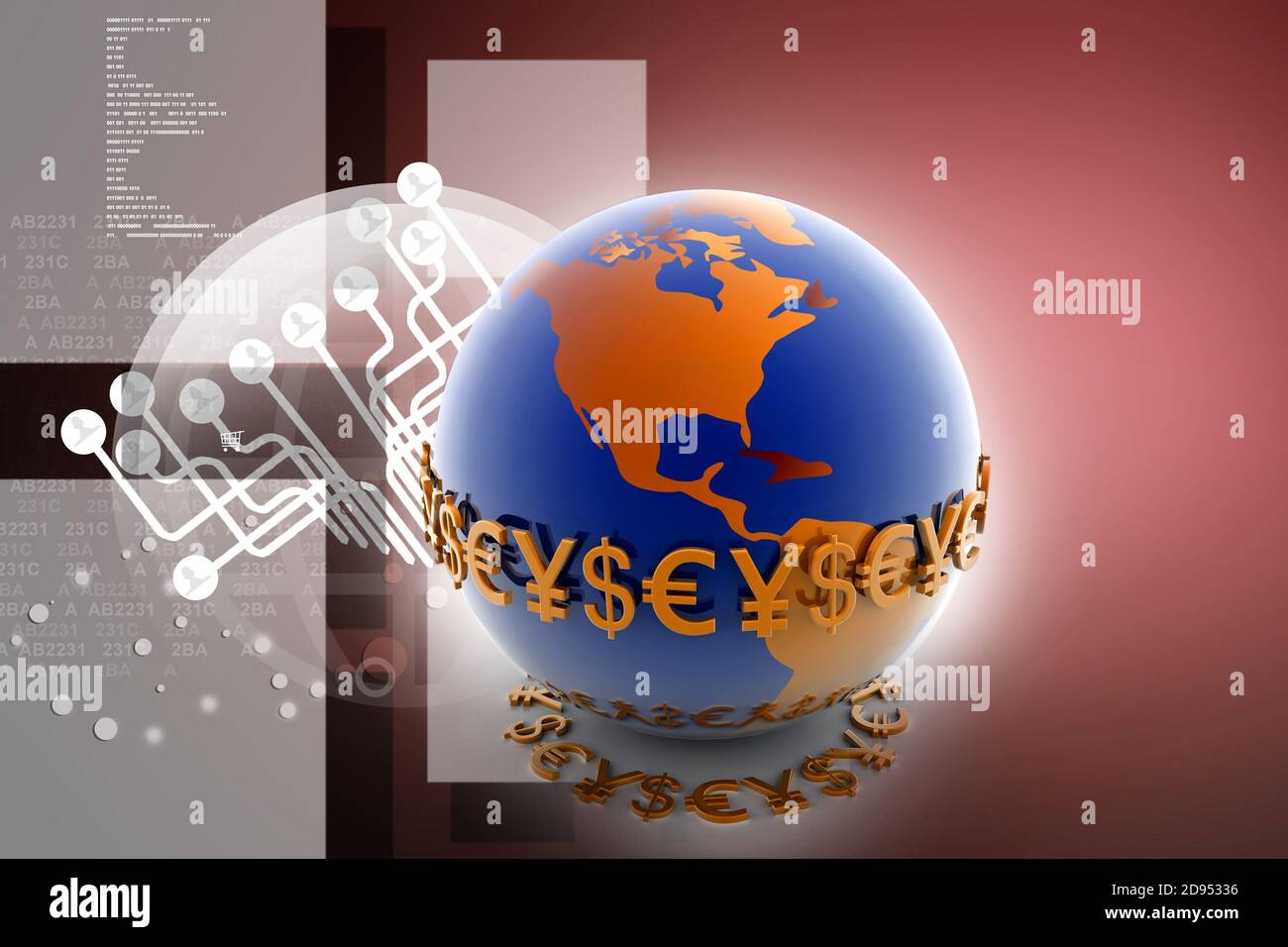 3d illustration of World and currency in white background Stock Photo ...