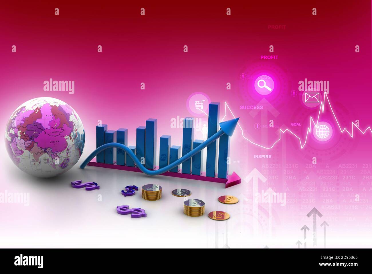 3d multi use Render Business Graph with earth Stock Photo - Alamy
