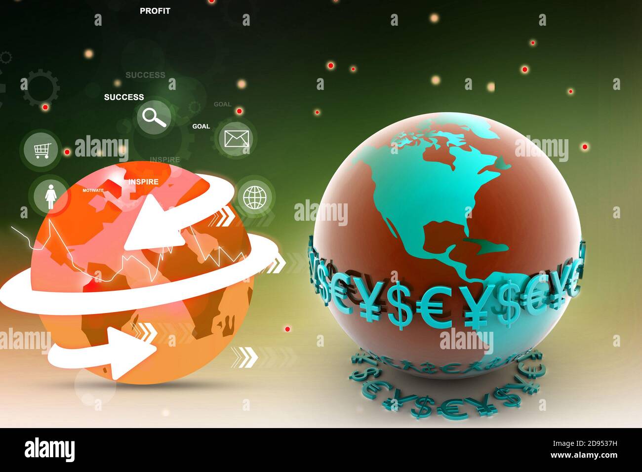 3d illustration of World and currency in white background Stock Photo ...