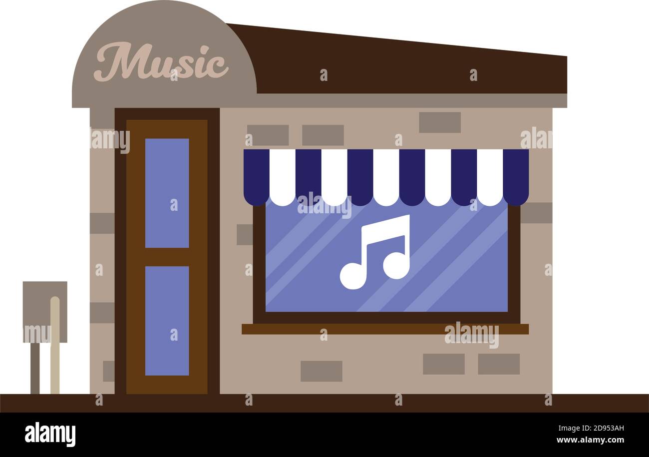 little music store building facade scene vector illustration design ...