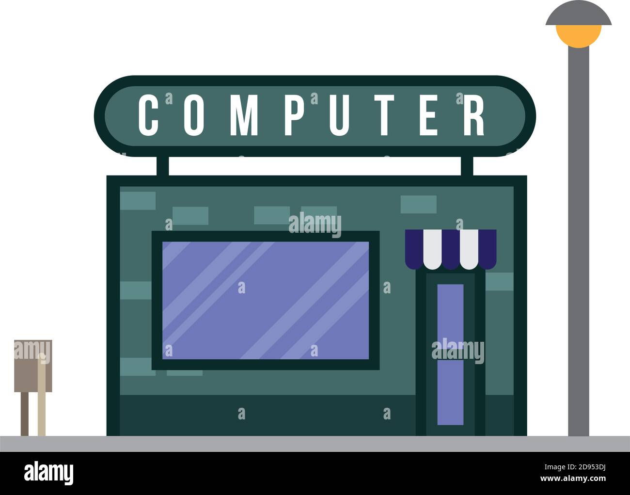 little computer store building facade scene vector illustration design ...