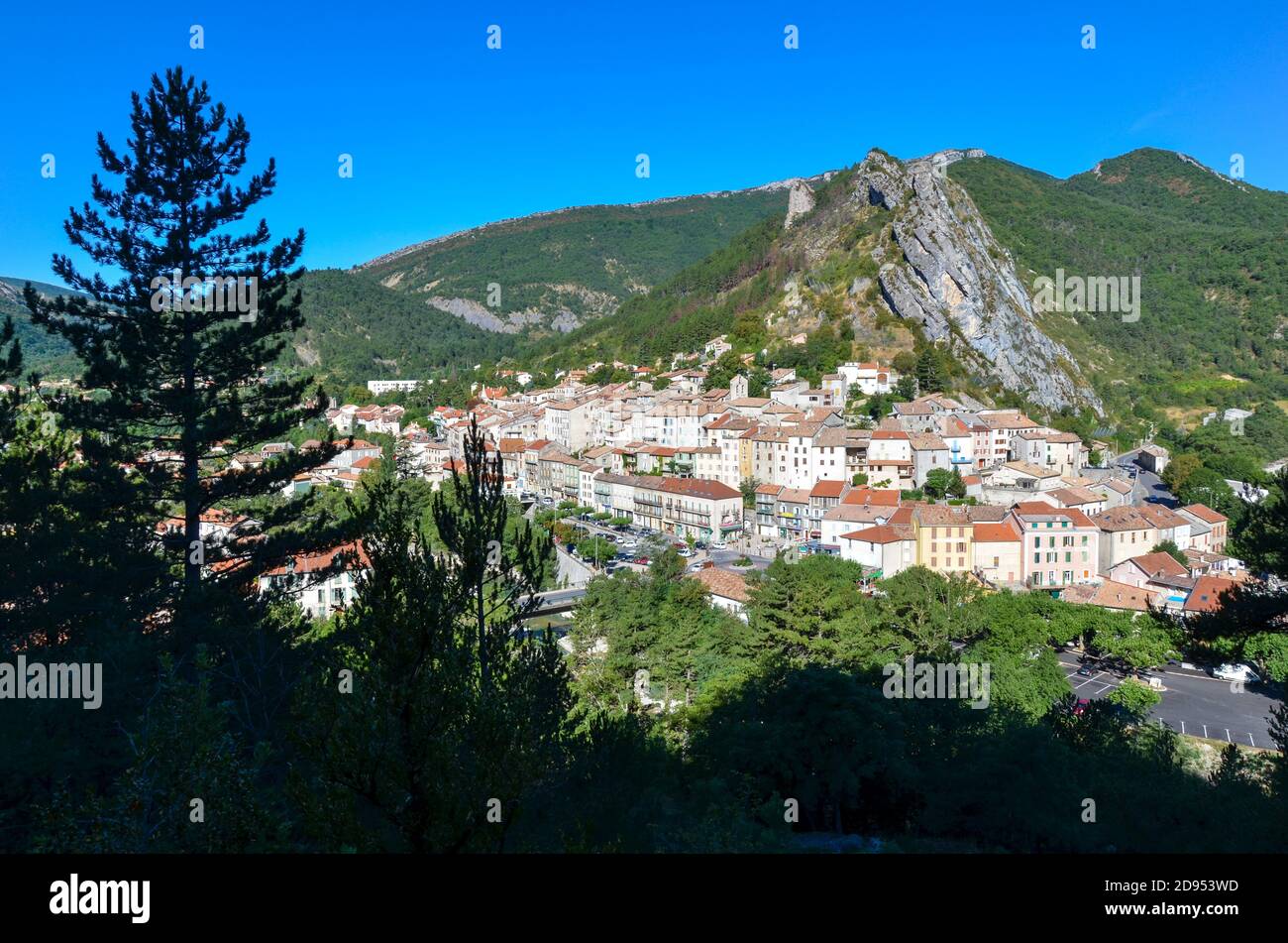 Village of Serres in the Hautes-Alpes, France surrounded by hills Stock ...