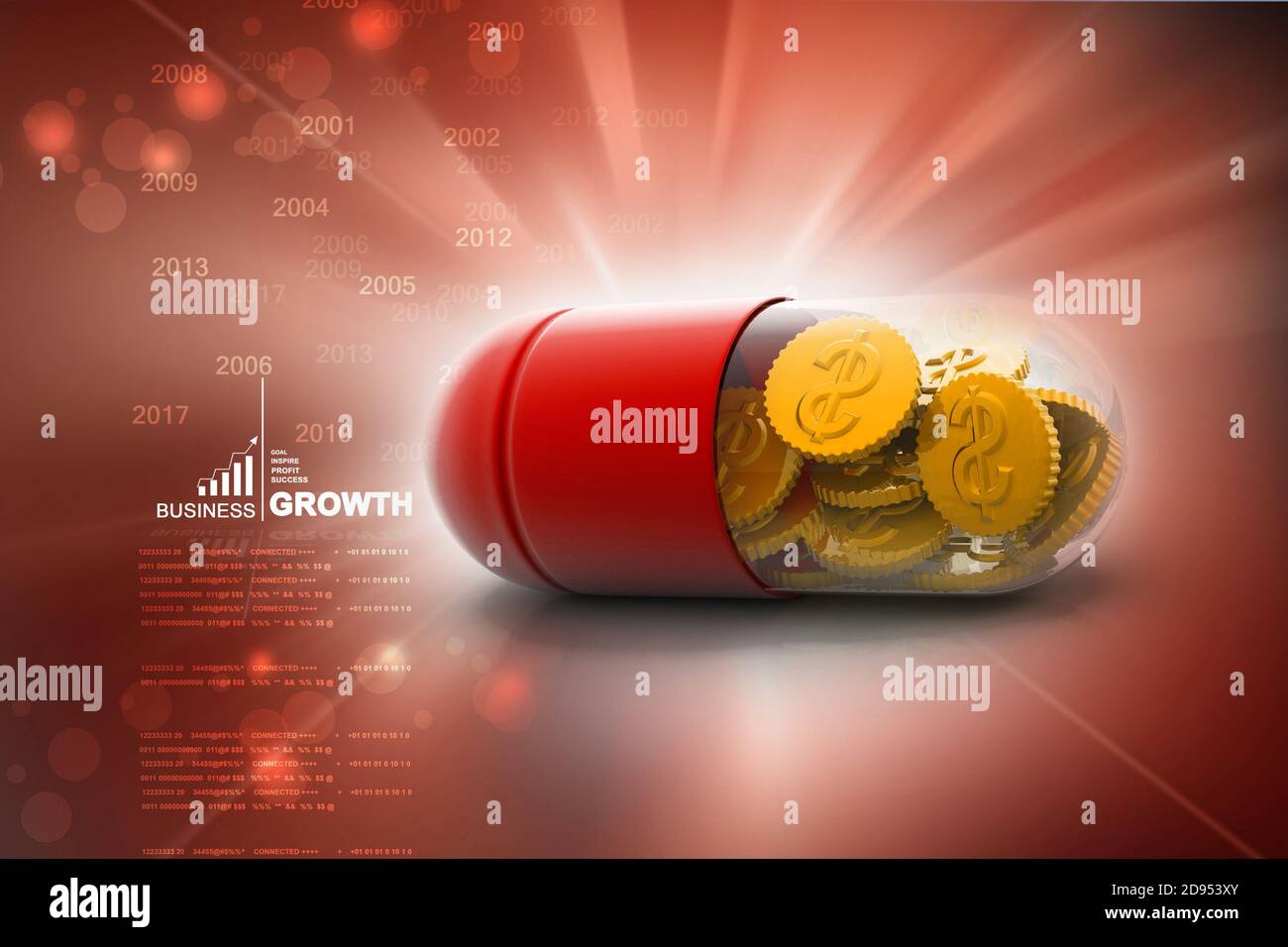 3d illustration of Red pill filled with dollar coin Stock Photo - Alamy