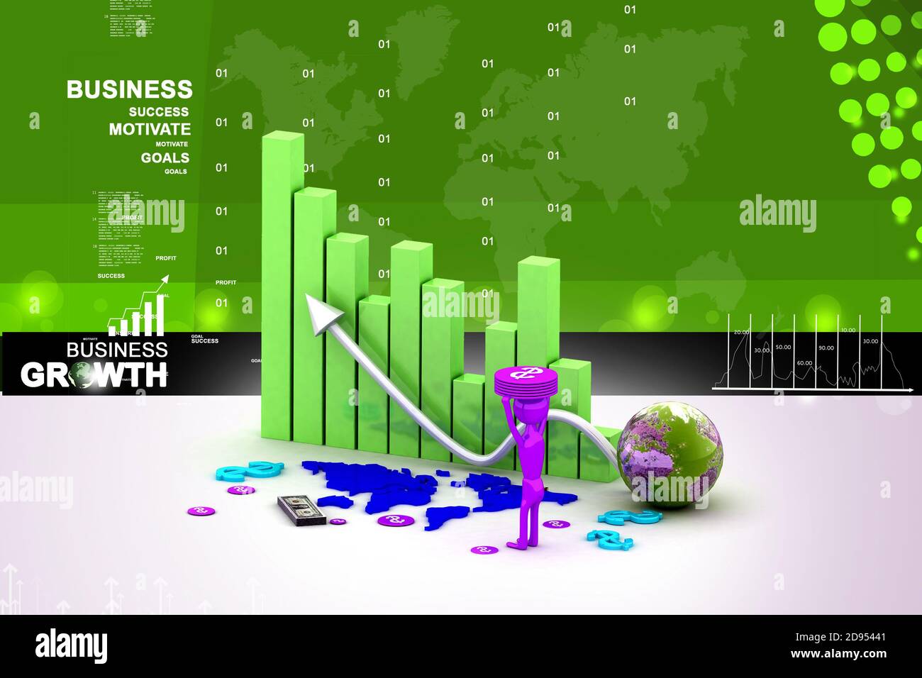 3d business graph with earth and dollars Stock Photo - Alamy