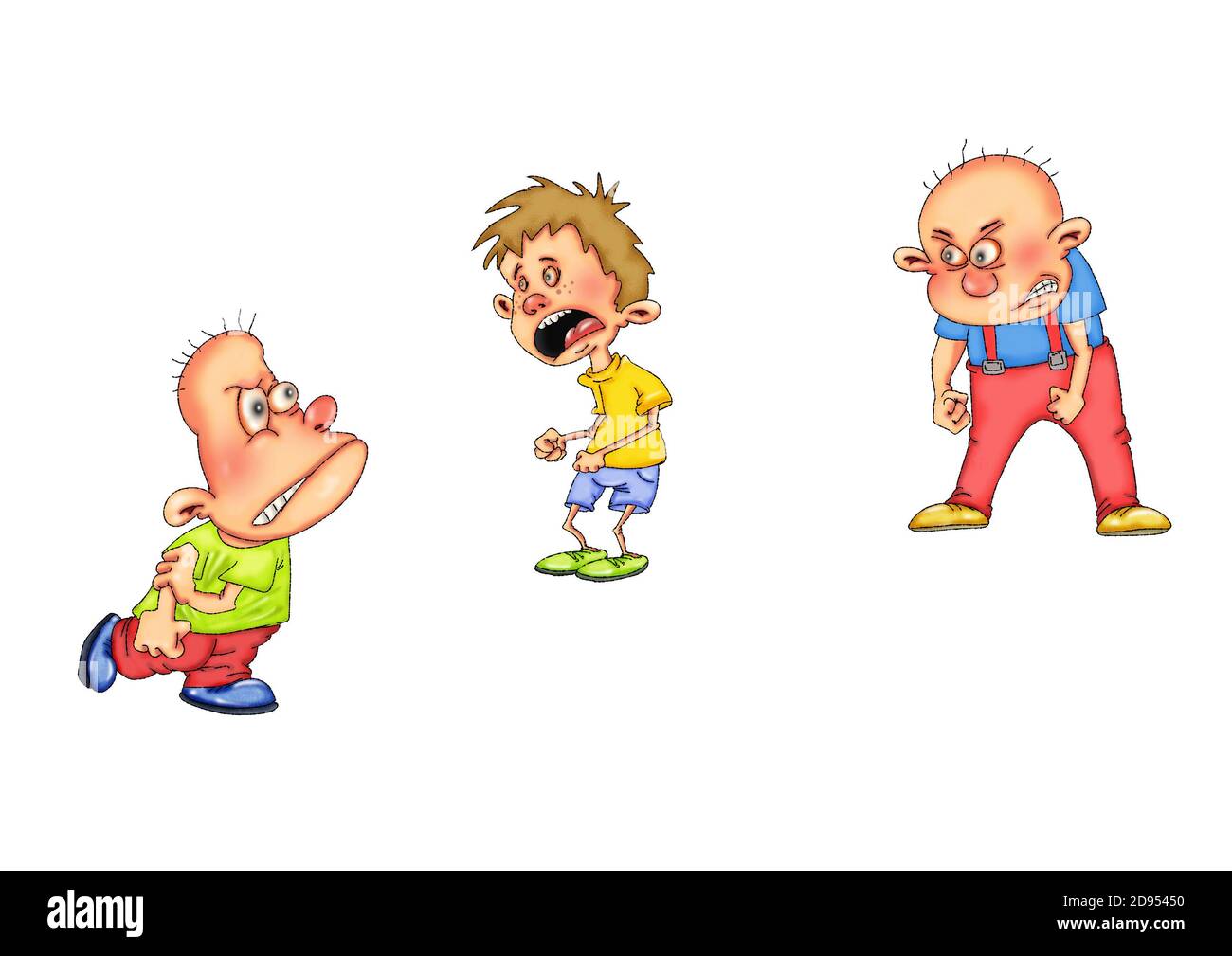 A set of boys with different emotions - fear, resentment, anger ...