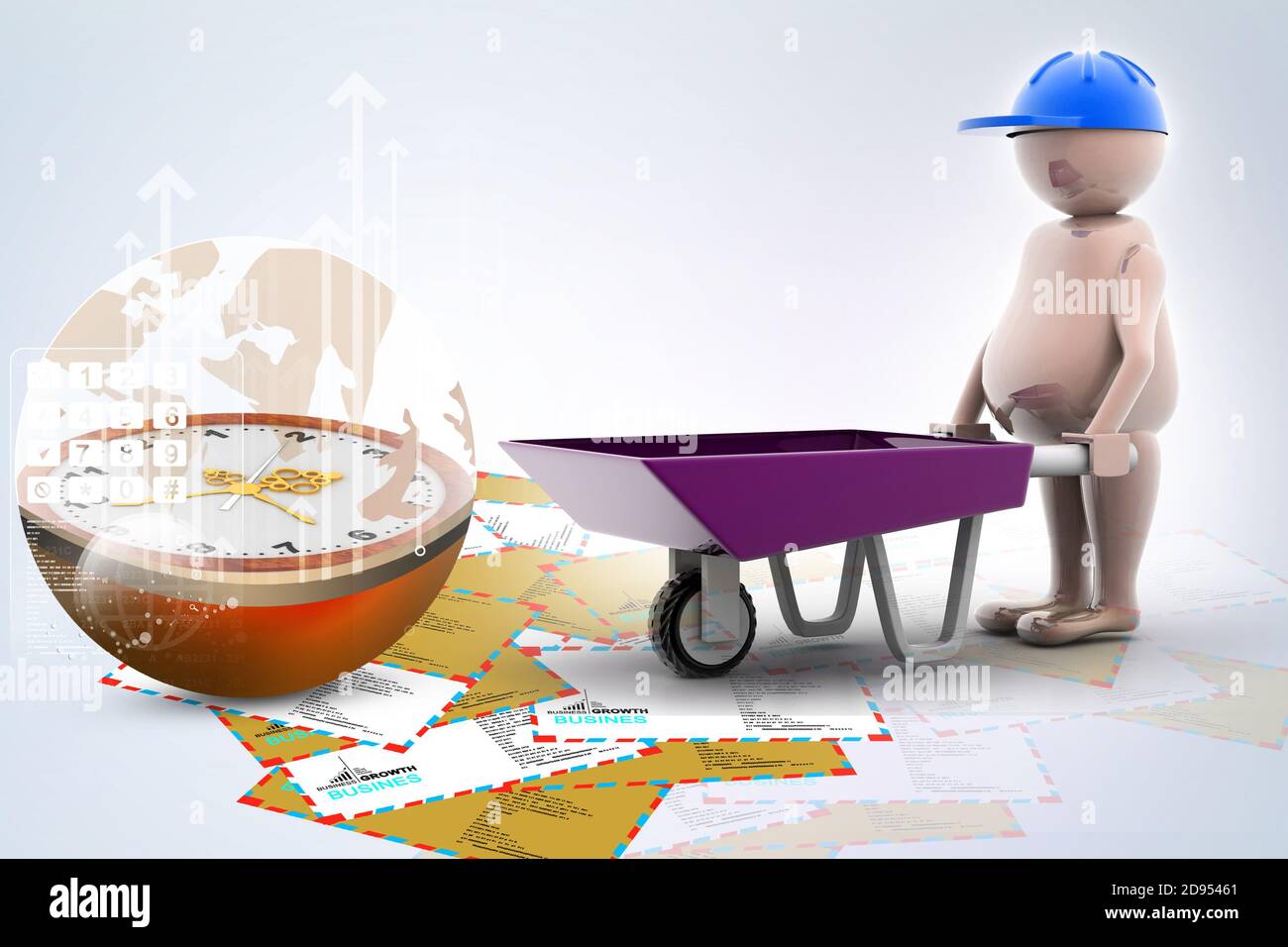 3D multi use construction worker with a wheelbarrow Stock Photo - Alamy