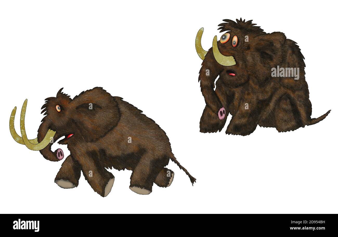 Mammoth in two versions. Cartoon illustration on a white background ...