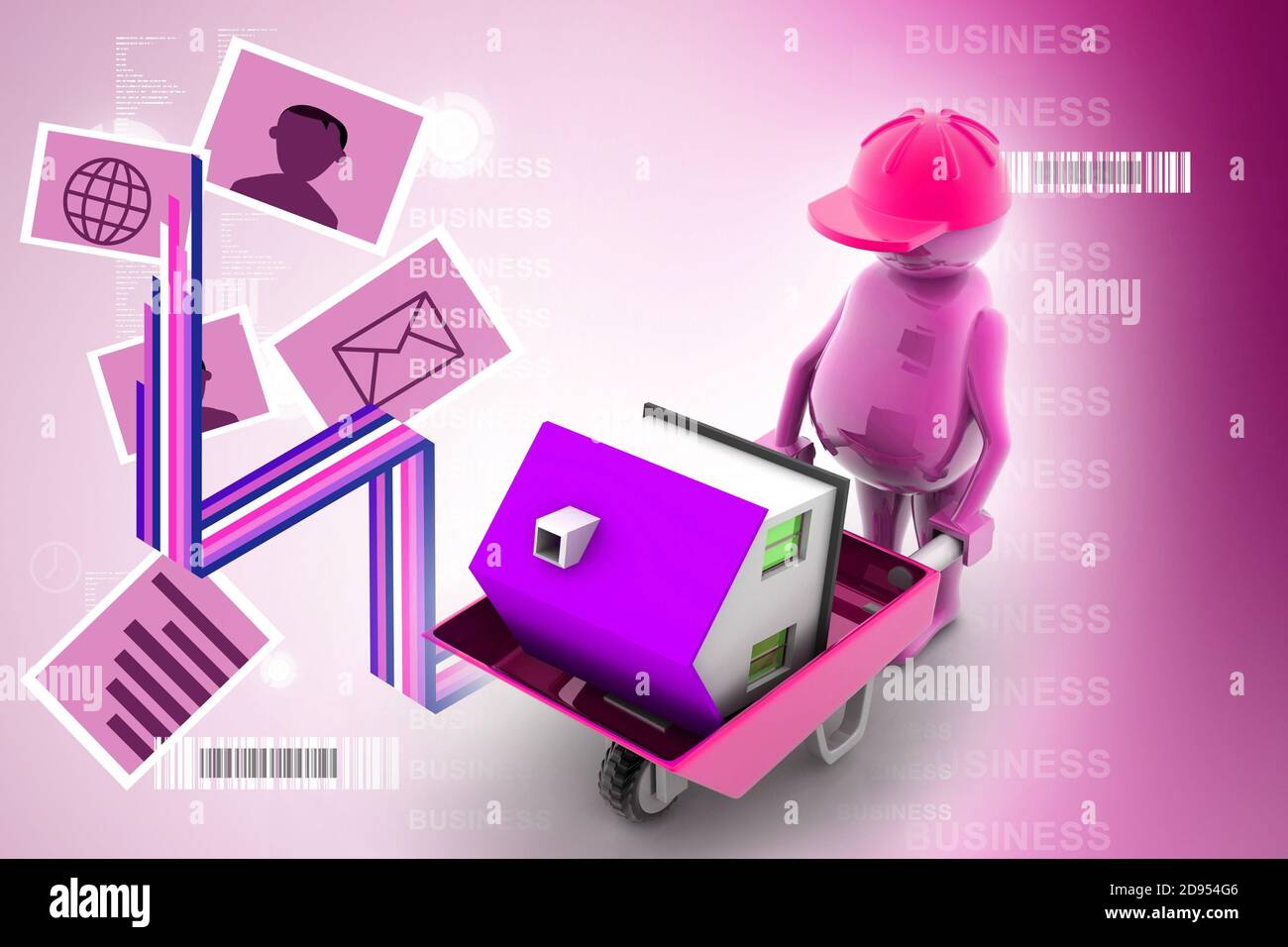 3D multi use construction worker with a wheelbarrow Stock Photo - Alamy