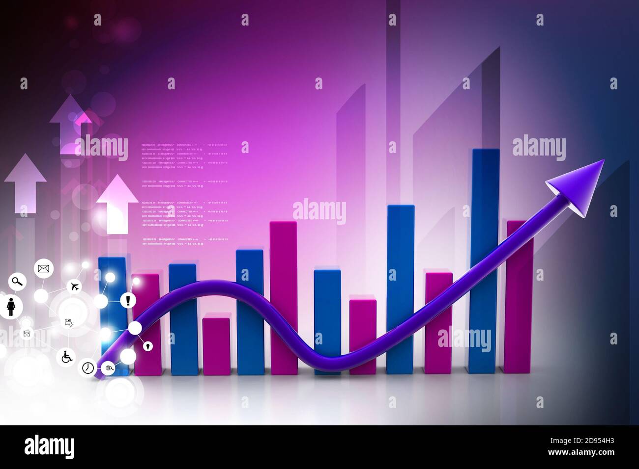 Digital illustration of business graph with arrow showing growth and ...