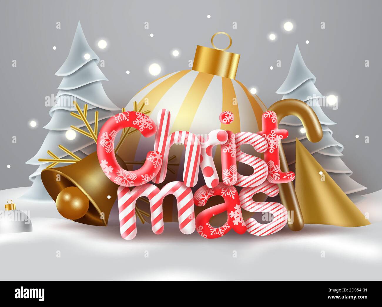 Christmas vector concept design. Christmas 3d text in snow background ...