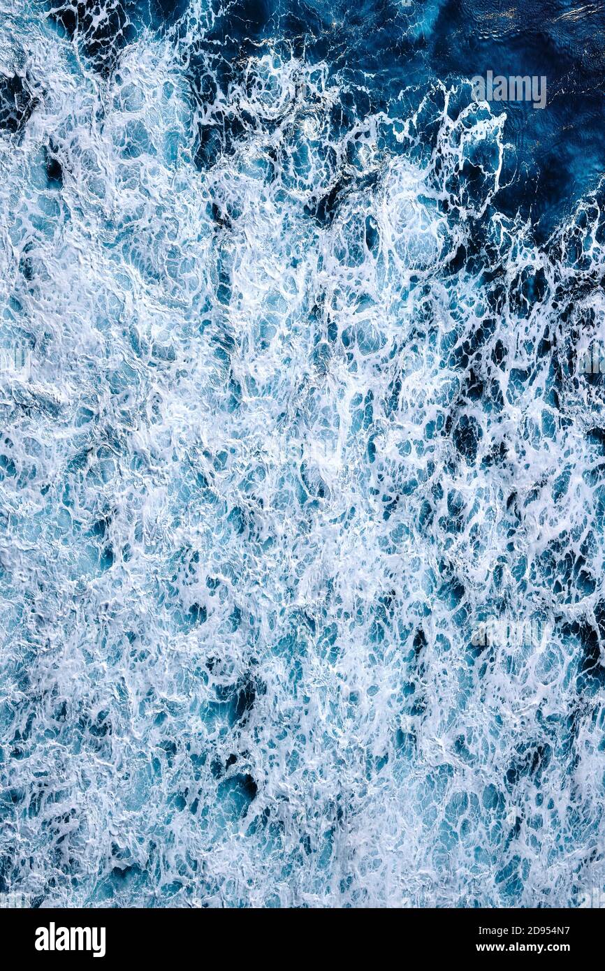 Aerial view to waves in ocean Splashing Waves. Blue clean wavy sea ...