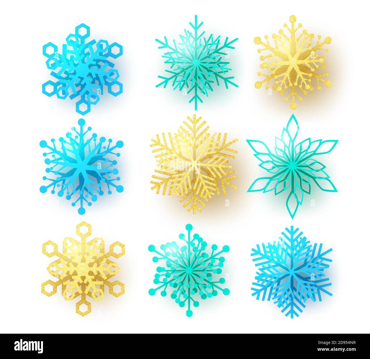 Snowflake vector set. Snow flakes elements in different color and ...