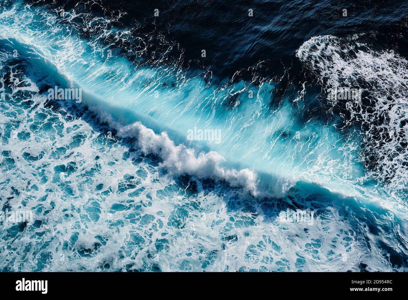 Aerial view to waves in ocean Splashing Waves. Blue clean wavy sea ...