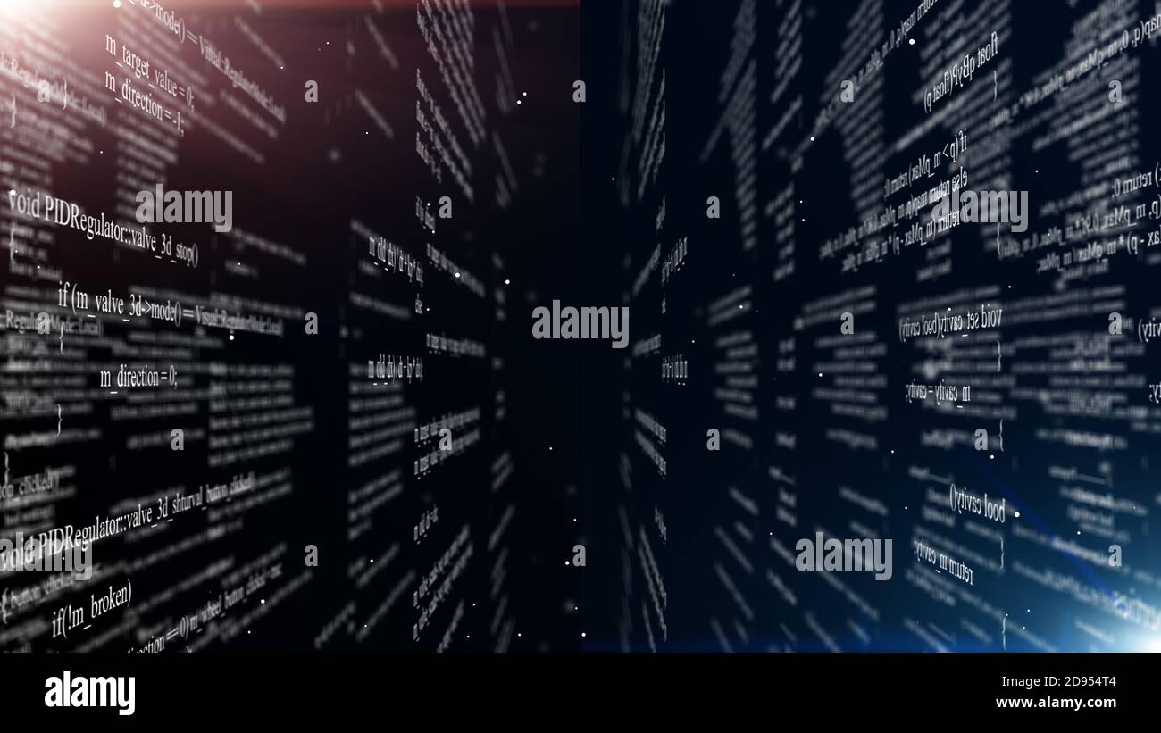 Abstract digital program code in blocks on a black background Stock ...