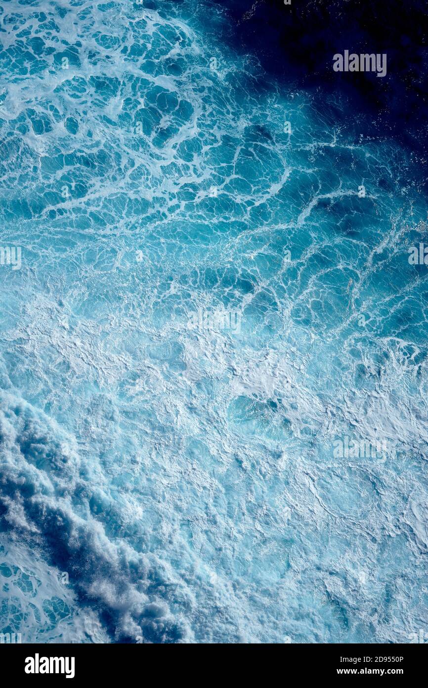Aerial view to waves in ocean Splashing Waves. Blue clean wavy sea ...
