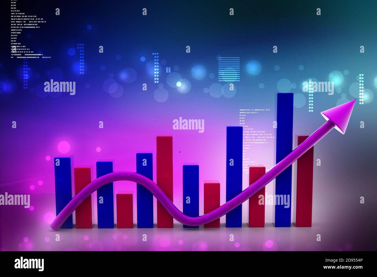 Digital illustration of business graph with arrow showing growth and ...