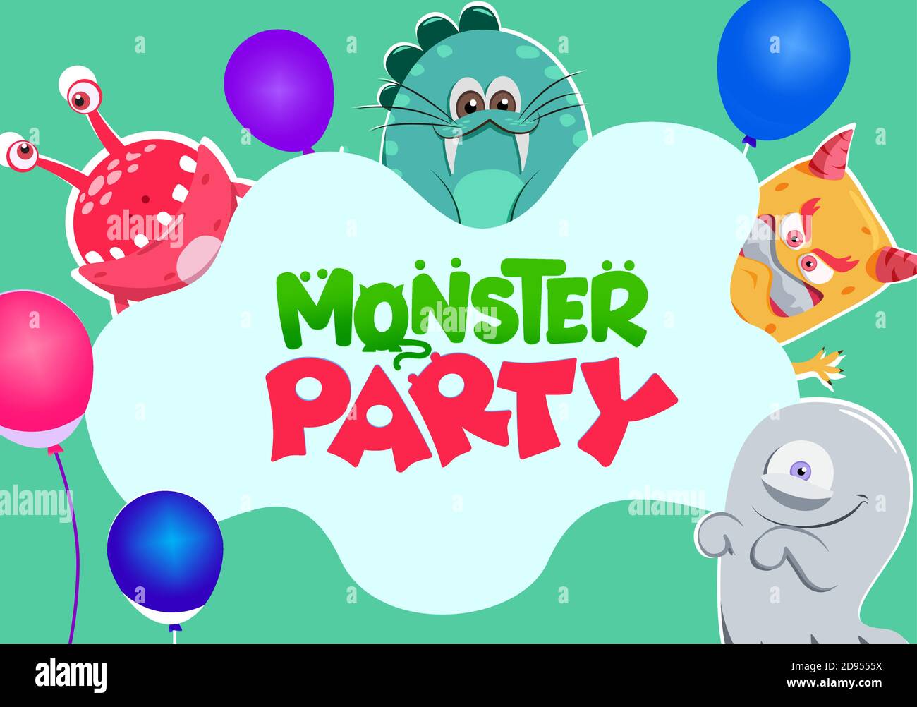 Monster party celebration vector banner design. Monster party text with ...