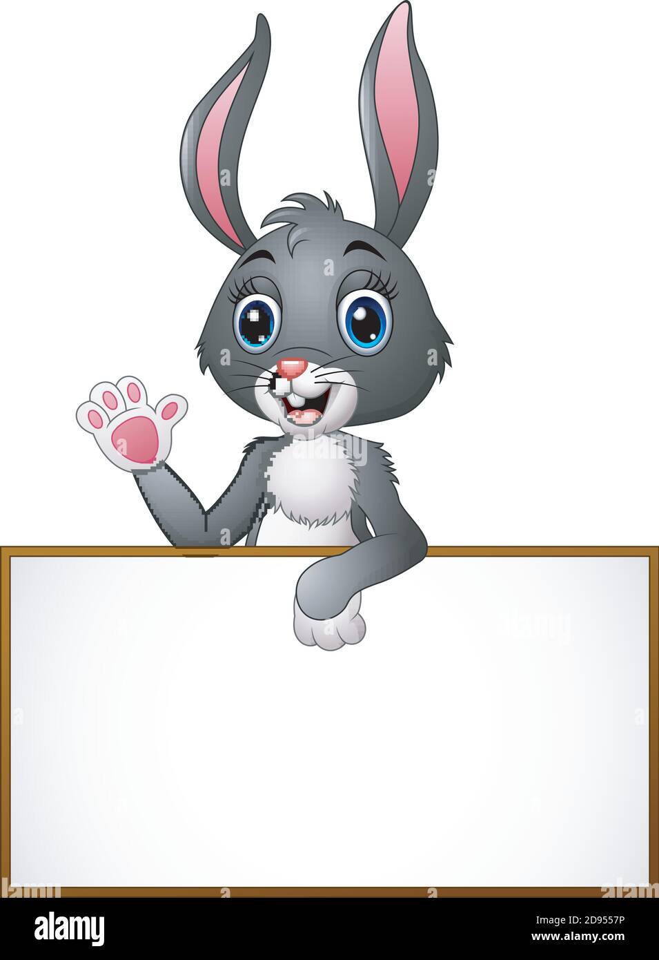 Vector illustration of Cartoon bunny waving hand with blank sign Stock ...