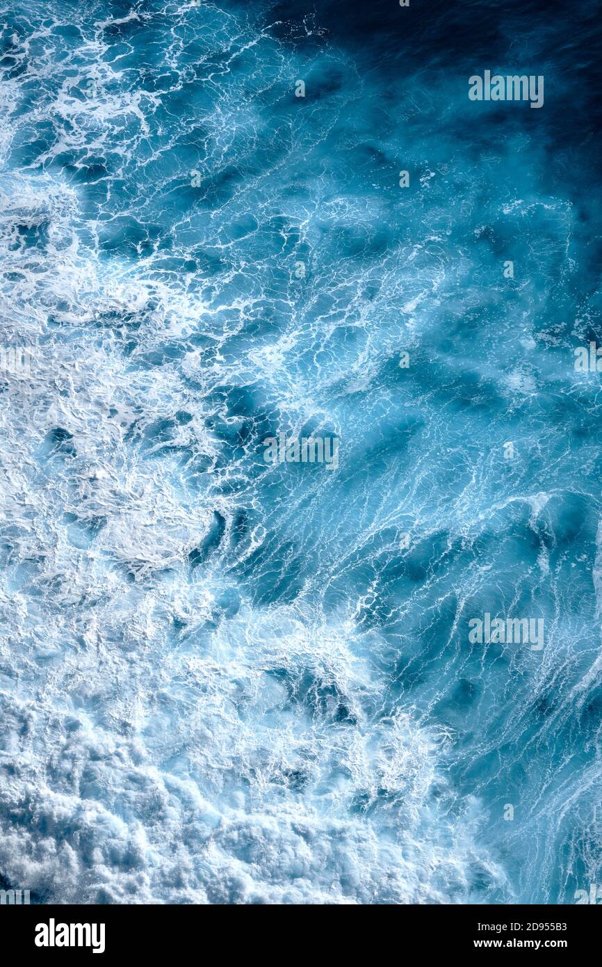 Aerial view to waves in ocean Splashing Waves. Blue clean wavy sea ...