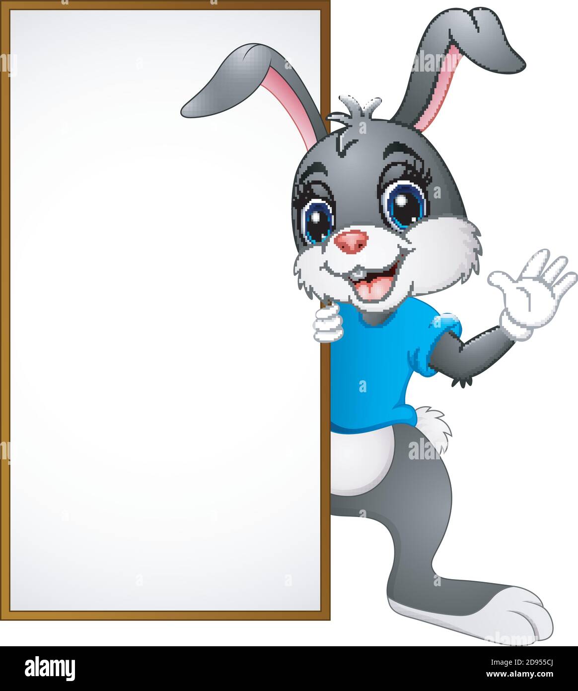 Vector illustration of Cartoon bunny waving hand with blank sign Stock ...