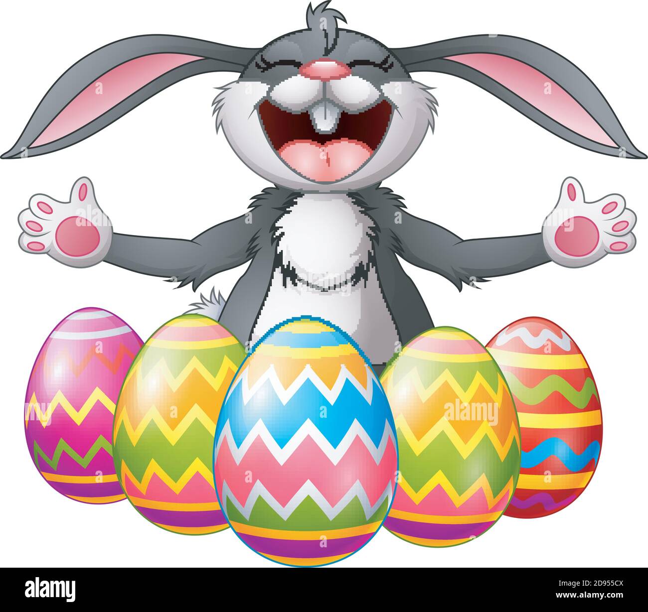 Vector illustration of Cartoon rabbit laughing with five decorated ...