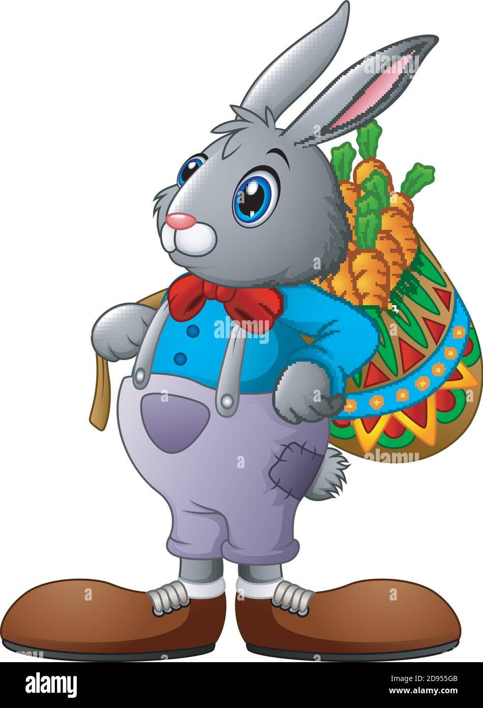 Vector illustration of Cartoon rabbit carrying a basket full of carrots ...