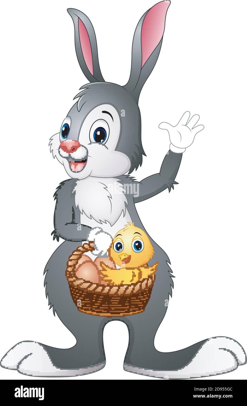 Vector illustration of Easter bunny holding a basket with easter egg ...