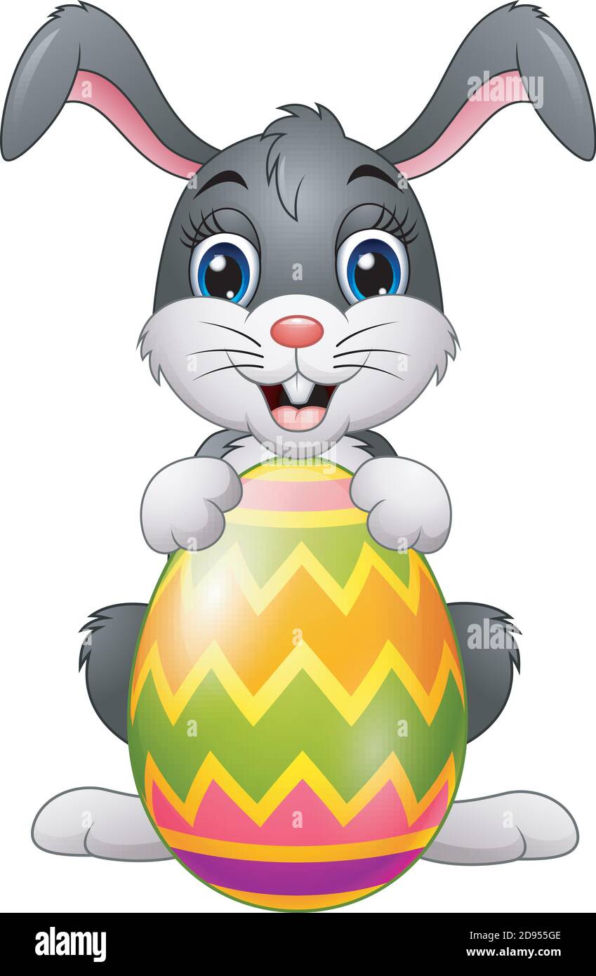 Vector illustration of Cartoon bunny holding Easter egg Stock Vector ...