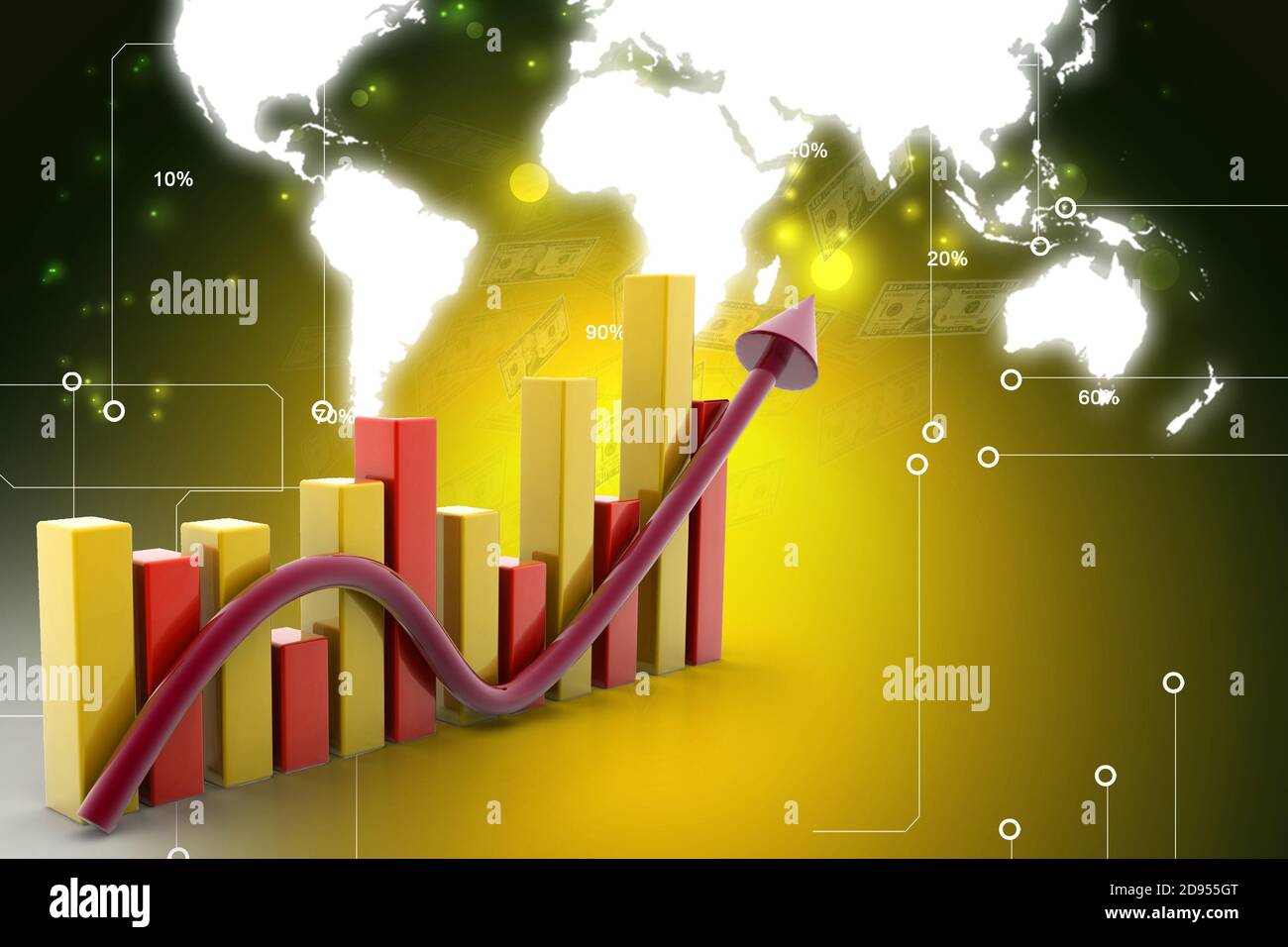 Digital illustration of business graph with arrow showing growth and ...