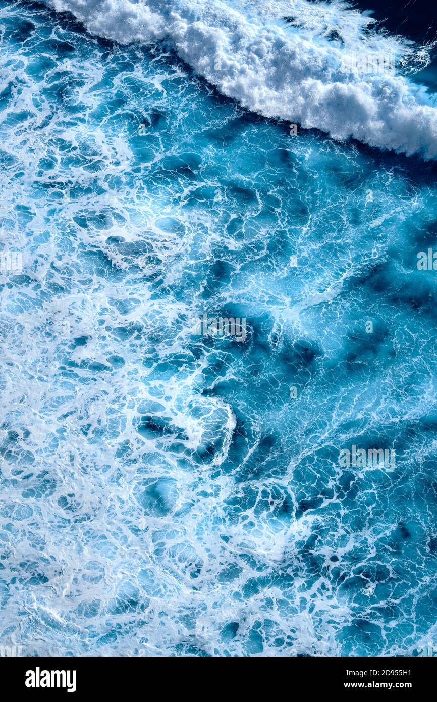 Aerial view to waves in ocean Splashing Waves. Blue clean wavy sea ...
