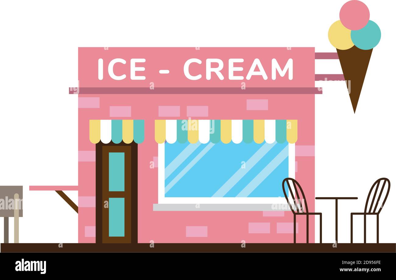 little ice cream store building facade scene vector illustration design ...