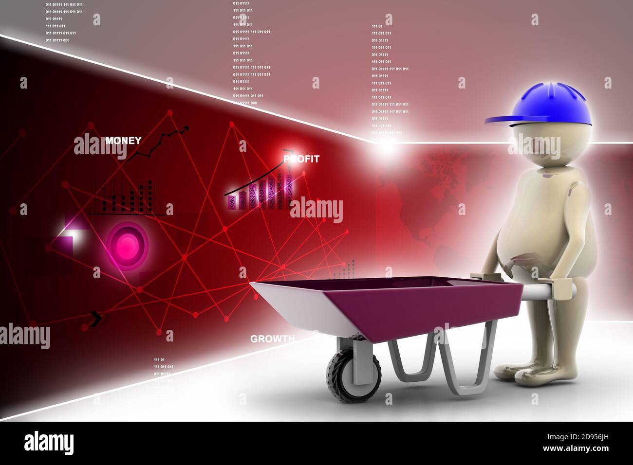 3D multi use construction worker with a wheelbarrow Stock Photo - Alamy