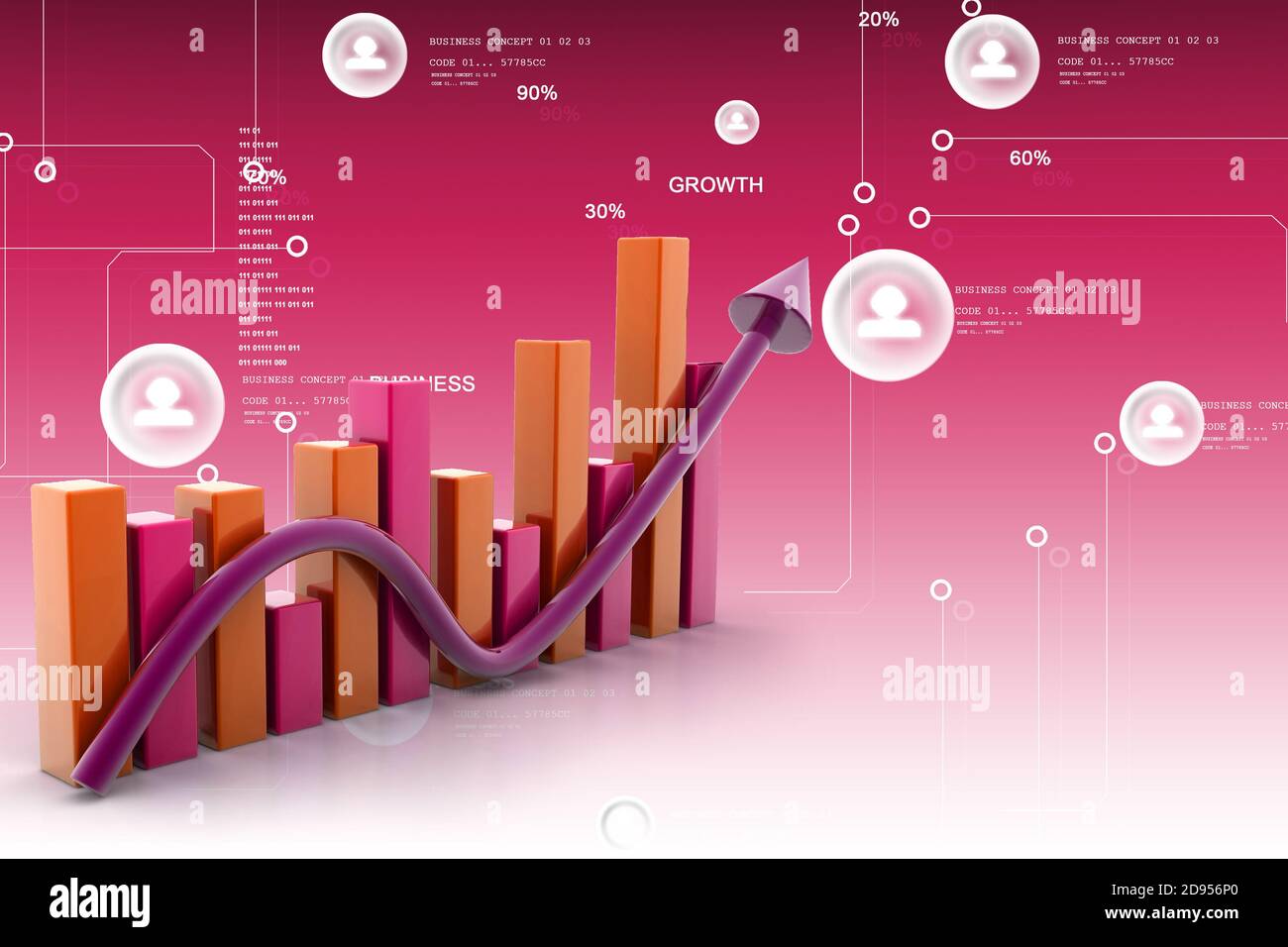 Digital illustration of business graph with arrow showing growth and ...