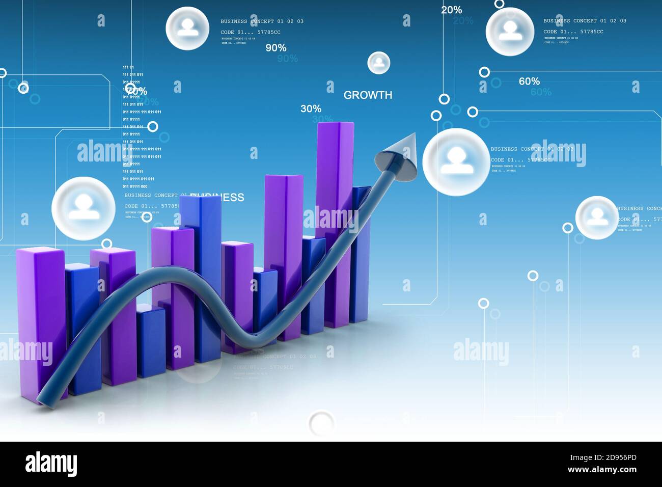 Digital illustration of business graph with arrow showing growth and ...