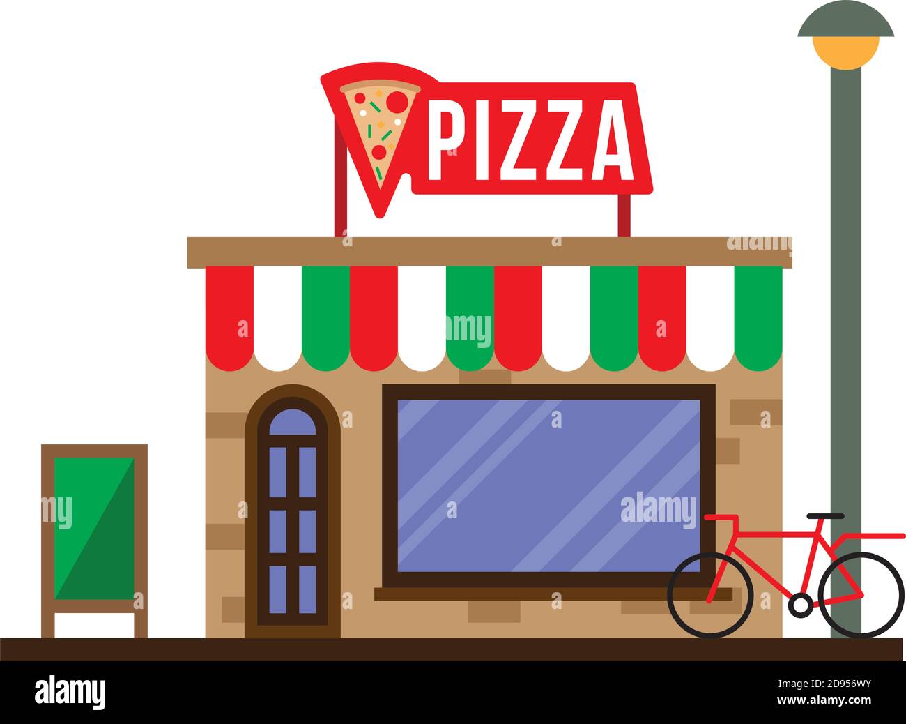 little pizza store building facade scene vector illustration design ...