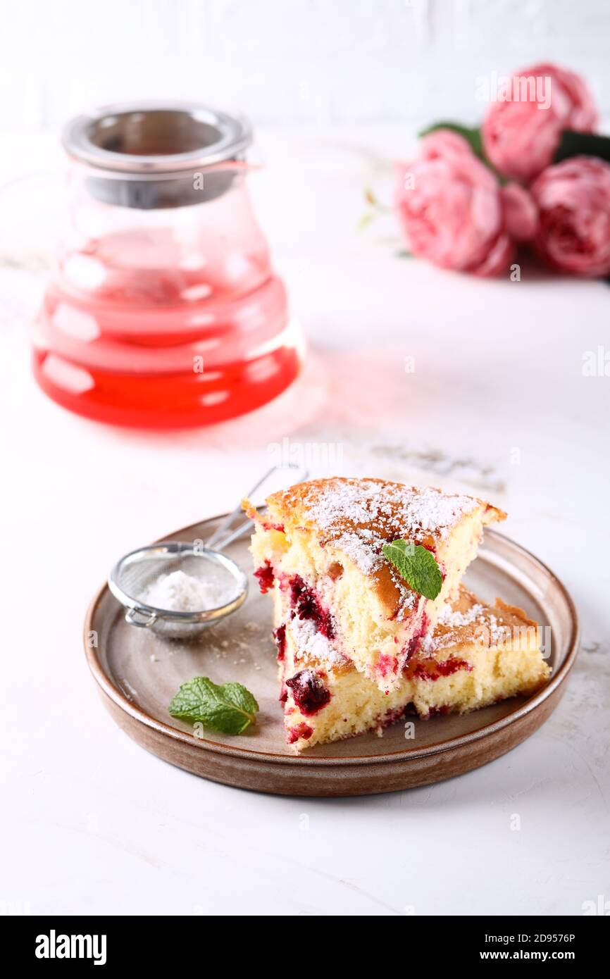 natural organic cherry sponge cake for dessert Stock Photo - Alamy