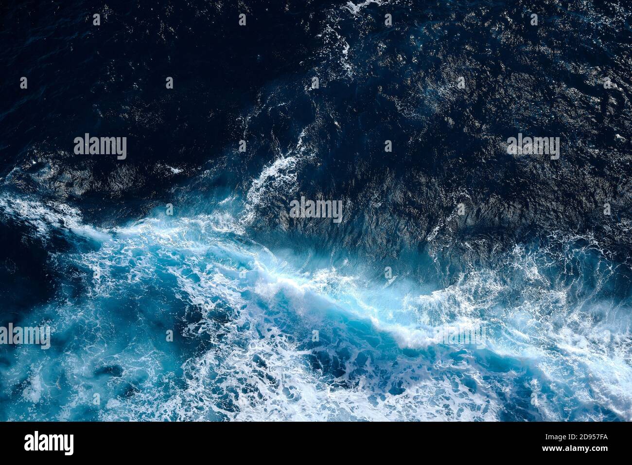 Aerial view to waves in ocean Splashing Waves. Blue clean wavy sea ...