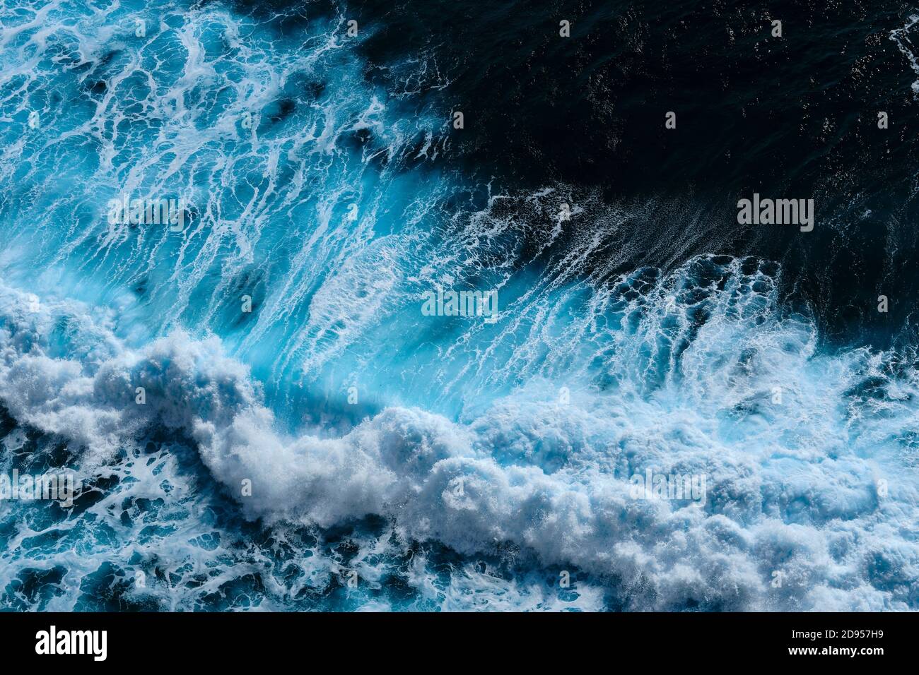 Aerial view to waves in ocean Splashing Waves. Blue clean wavy sea ...