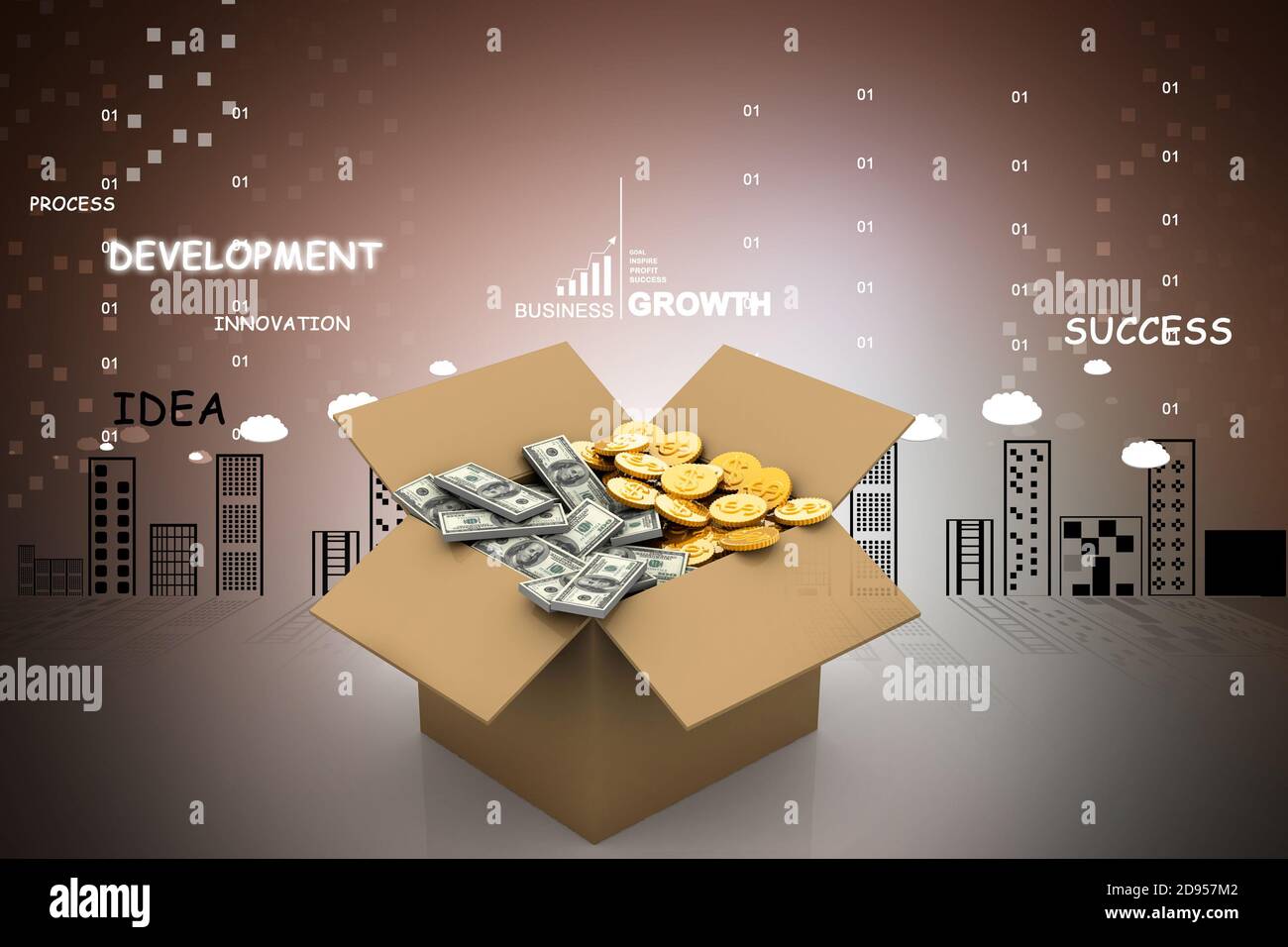 Open Cardboard box with money Stock Photo - Alamy