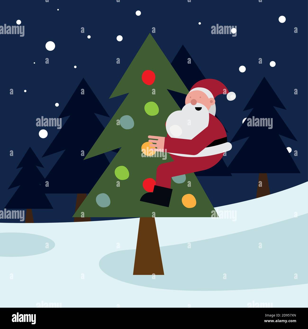 santa claus in pine tree christmas character vector illustration design ...