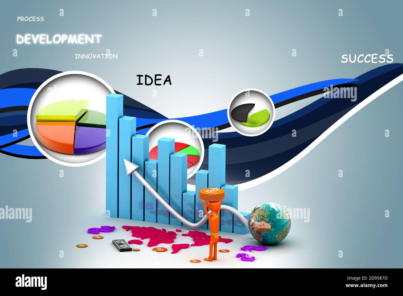 3d business graph with earth and dollars Stock Photo - Alamy